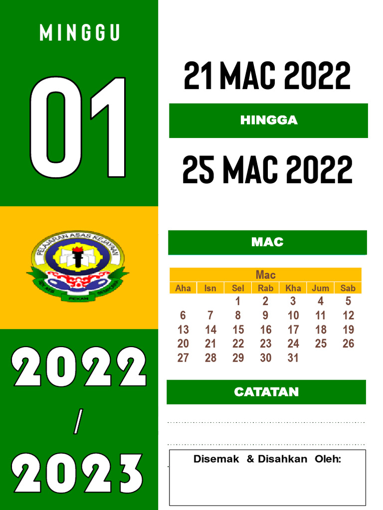 Pembahagi Mingguan (RPM 2022-2023) SK Pekan Semporna | PDF