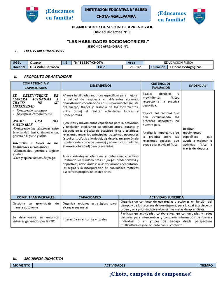SESIÓN DE APRENDIZAJE N°1-Edufi-1er GRADO | PDF | Aprendizaje | Evaluación