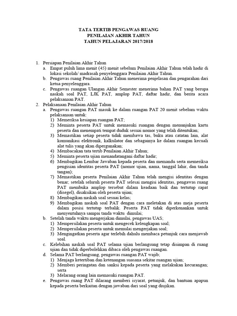 Tata Tertib Pengawas Ruang Pat | PDF
