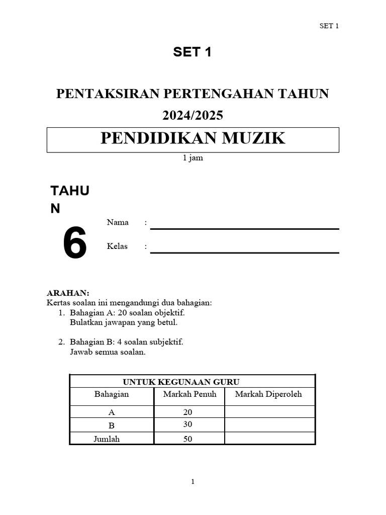 Soalan Muzik Tahun 6 Skema Jawapan | PDF