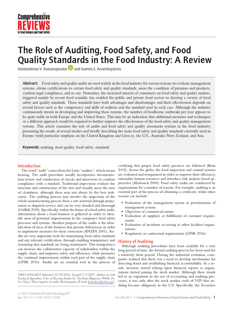 Kotsanopoulos 2017 | PDF | Audit | Food Safety