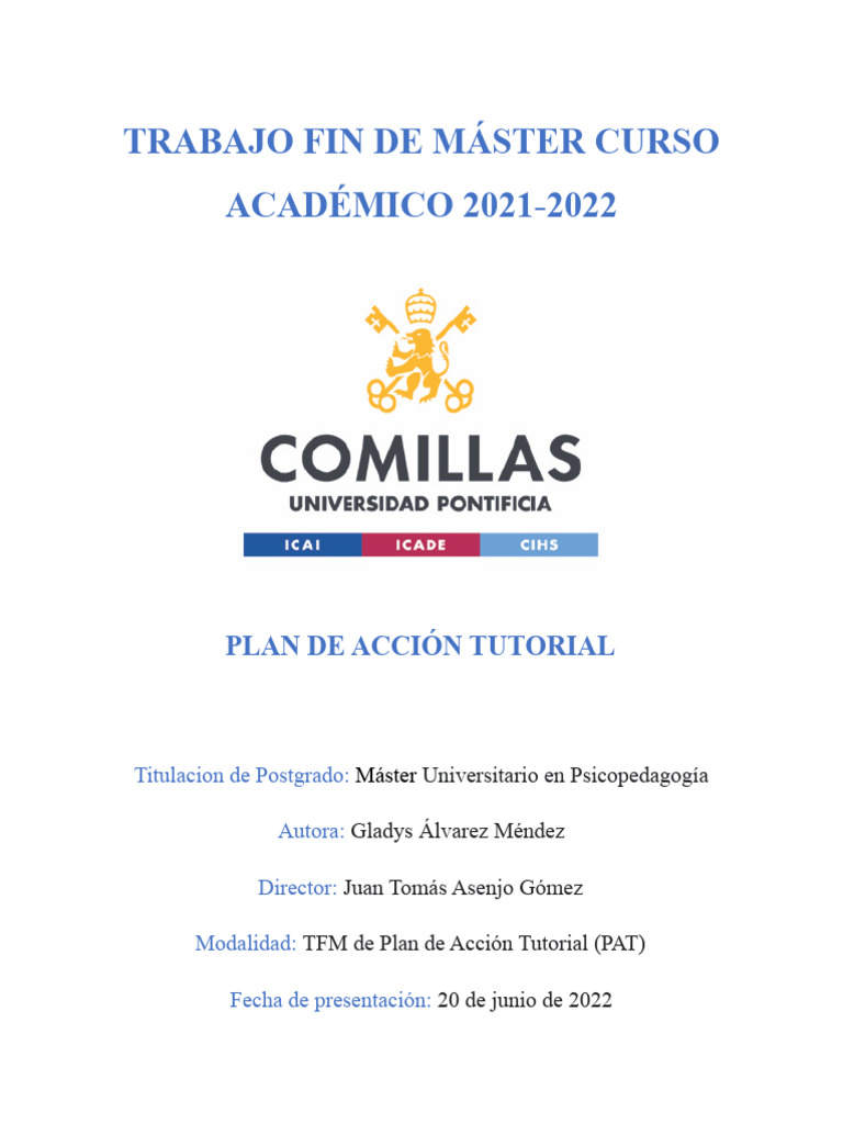 TFM - 2022 - Álvarez Méndez, Gladys - Plan de Acción Tutorial PDF | Descargar gratis PDF ...
