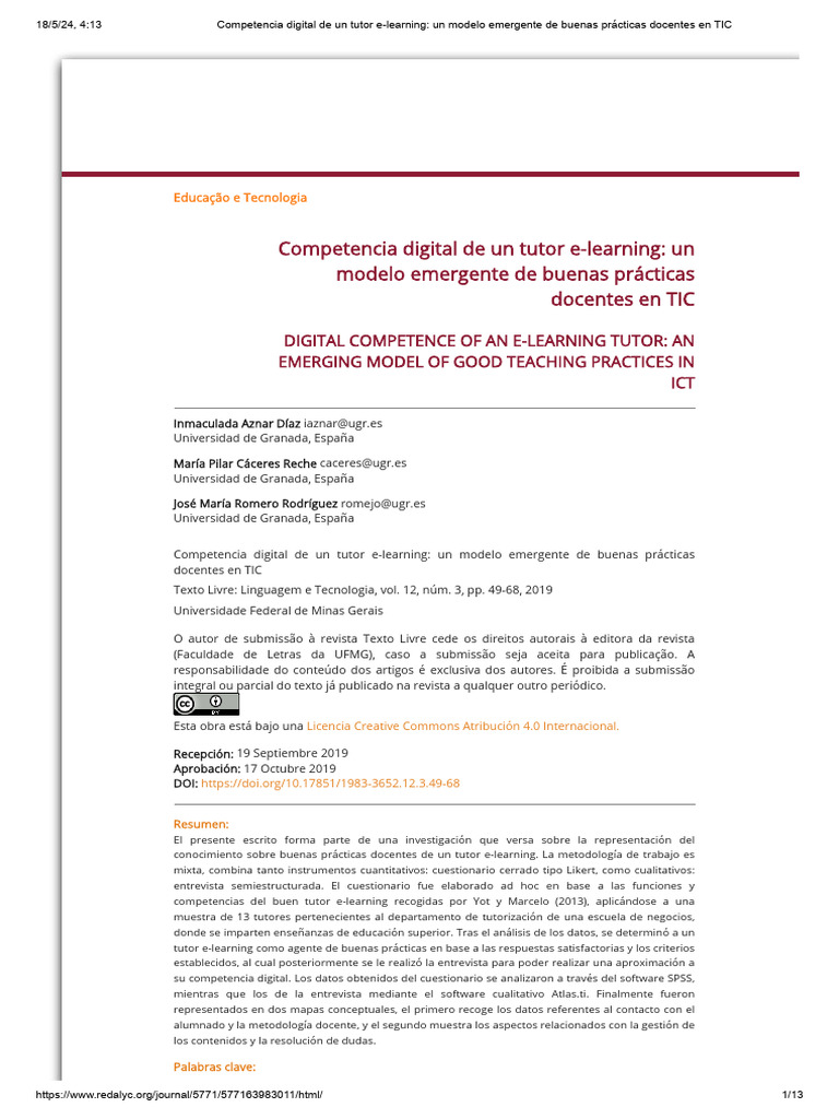 Áznar Díaz, I. - 2019 - Competencia Digital de Un Tutor E-Learning - Un Modelo Emergente de ...