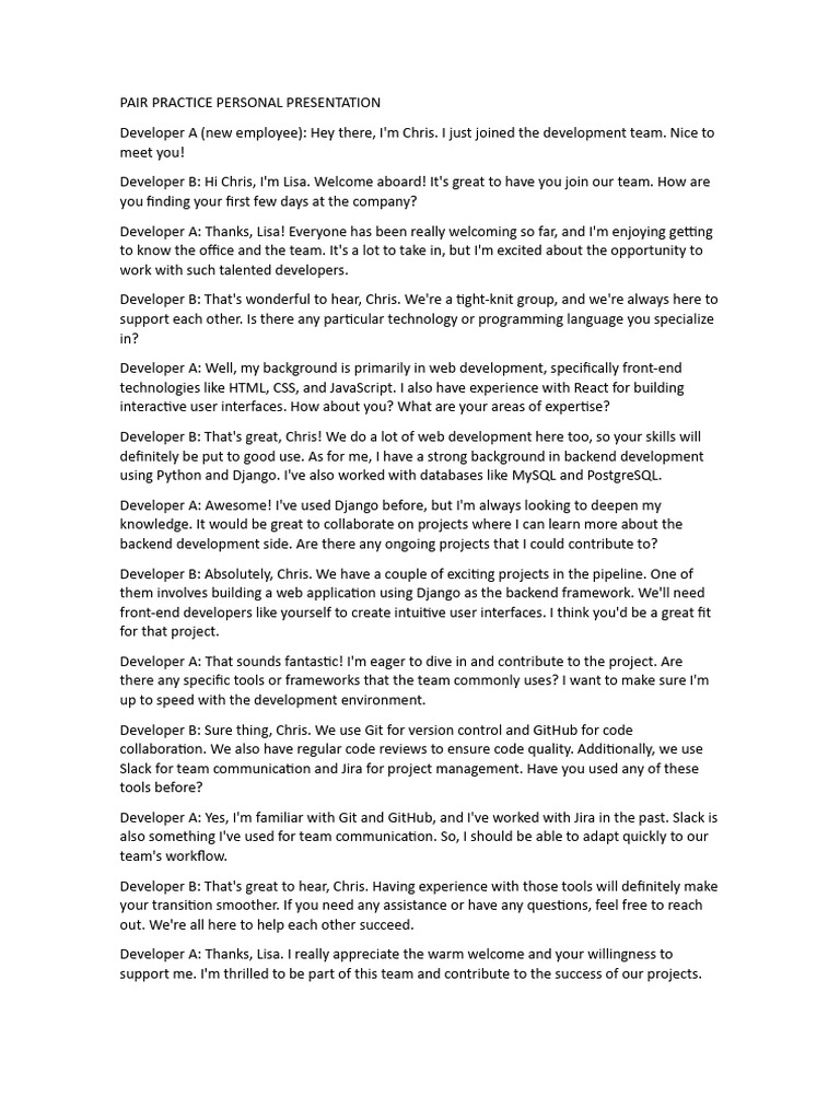 Pair Practice Personal Presentation | PDF | Web Development | Computing