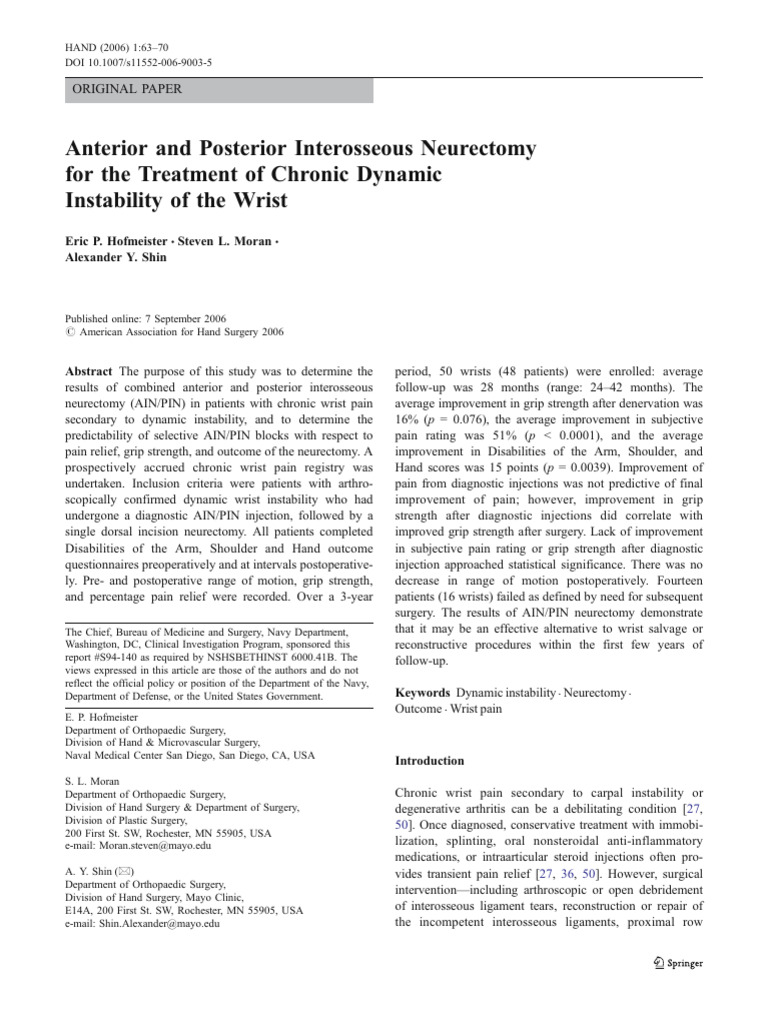 AIN:PIN For Wrist | PDF | Clinical Medicine | Diseases And Disorders