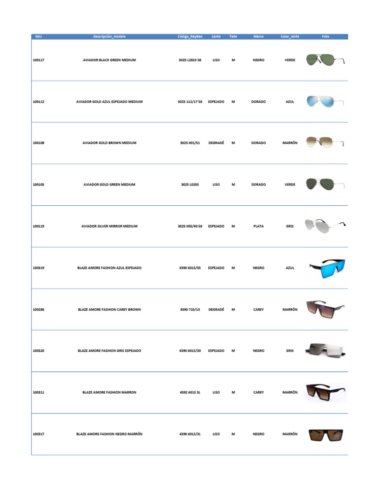 Catálogo Ray-Ban 2024: Modelos y Colores | PDF | Hojas de estilo en ...