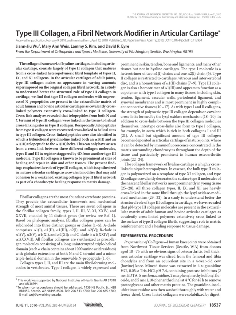 Wu 2010 - Collagen Type III Articular Cartilage zbc18537 | PDF ...