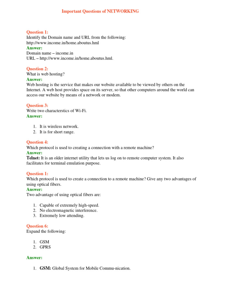 Important Questions of NETWORKING | Download Free PDF | Computer ...