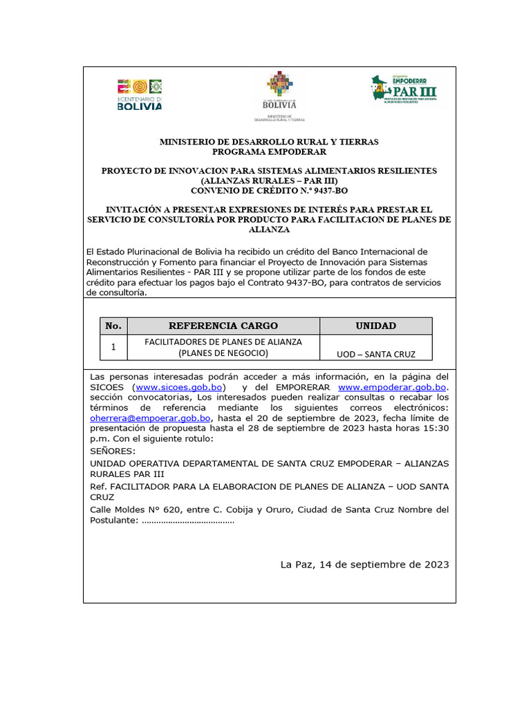 CARTA DE EXPRESIÓN DE INTERES LISTA LARGA SANTA CRUZ | PDF | Banco ...