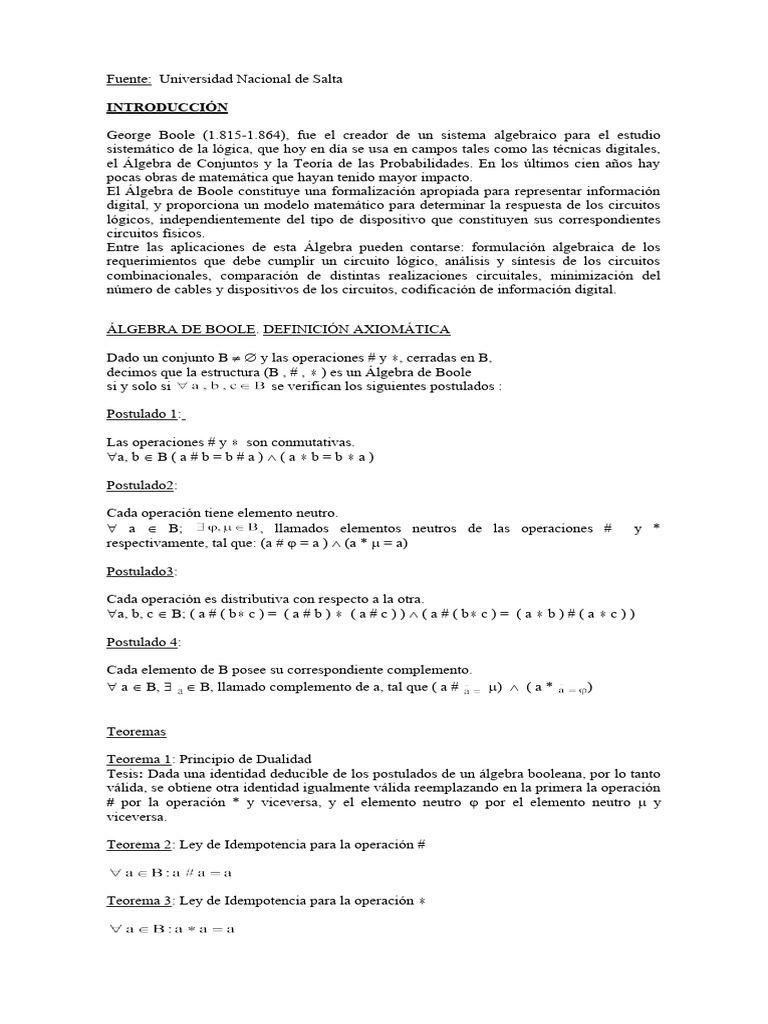 Algebra_de_Boole | PDF | Puerta lógica | Álgebra de Boole