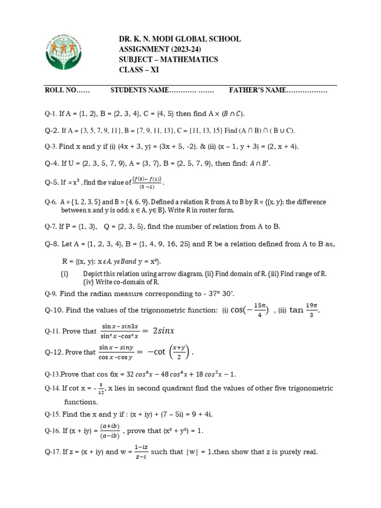 Class Xi Assignment | PDF | Ellipse | Elementary Geometry
