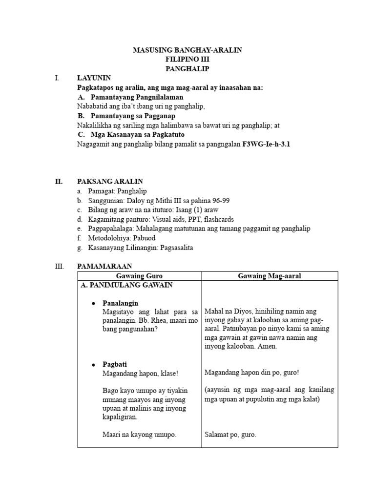 Masusing Banghay Aralin Sa Filipino Rawr 2 | PDF
