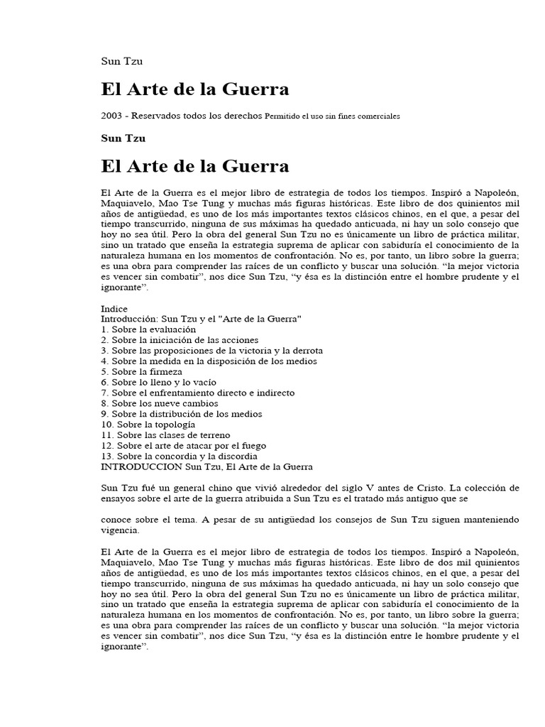 Sun Tzu El Arte De La Guerra Pdf El Arte De La Guerra Sun Tzu