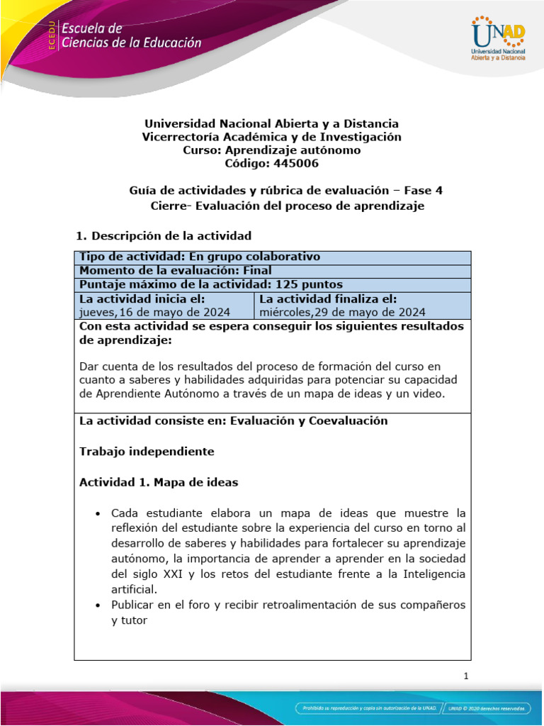 Guía de actividades y rúbrica de evaluación - Fase 4 - Cierre - Evaluación del proceso de ...