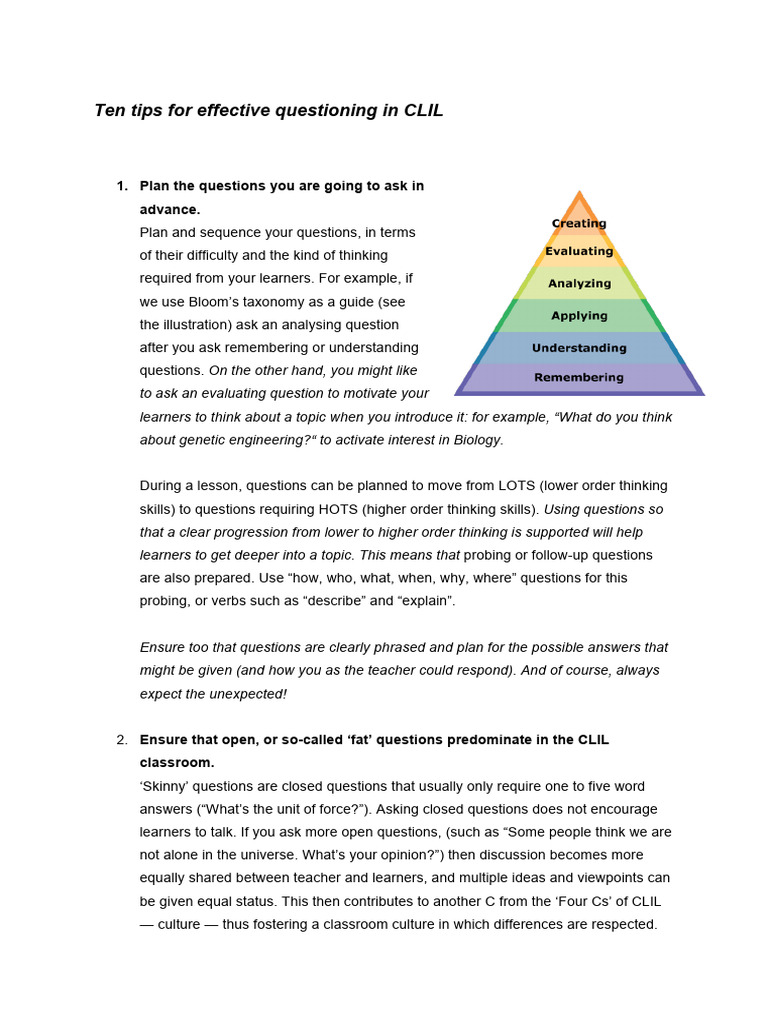 Ten Tips For Effective Questioning in CL | Download Free PDF | Learning ...