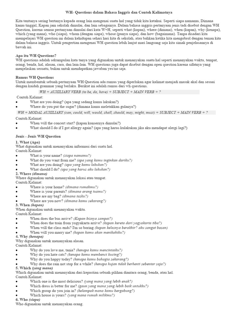 Summary WH - Questions SMT II | PDF