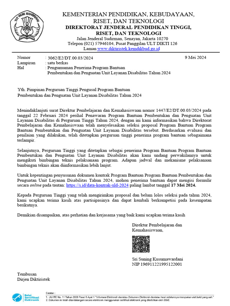 Pengumuman Penerima Program ULD 2024 | PDF