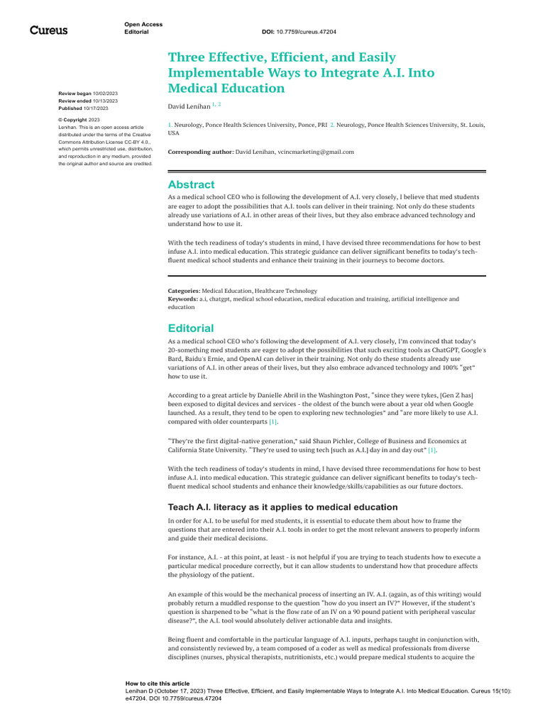 Three Effective Efficient And Easilyimplementable Ways To Integrate Ai Intomedical Education