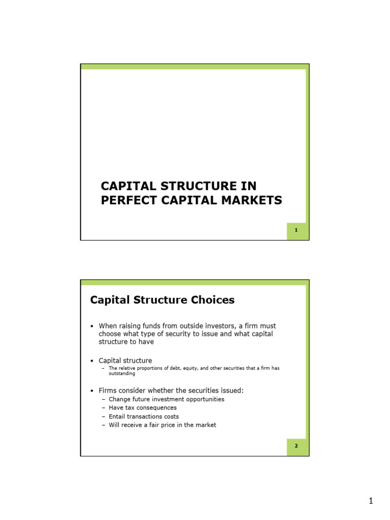 Capital Structure in Perfect Capital Markets | PDF | Capital Structure ...