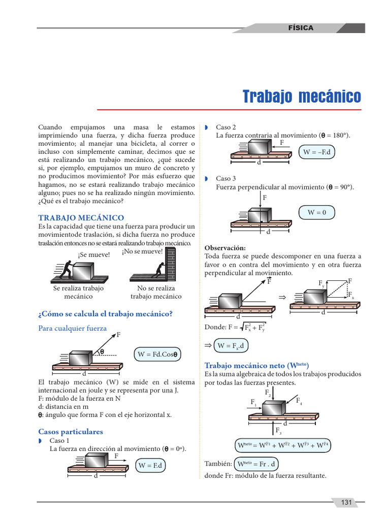 Trabajo Mecánico: Guía y Ejercicios | PDF | Fuerza | Metrología