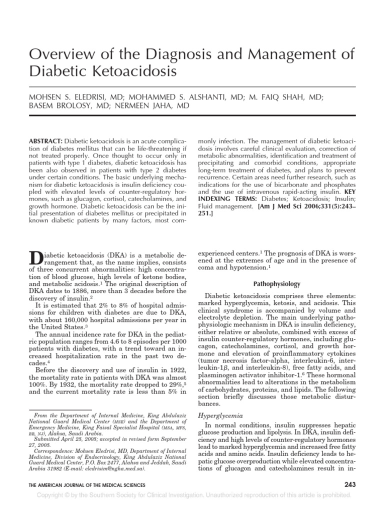 Overview of The Diagnosis and Management of Diabetic Ketoacidosis | PDF ...