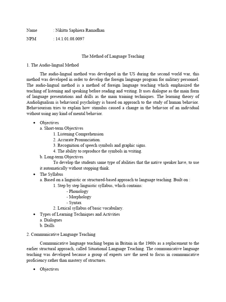 The Method of Language Teaching | PDF | Language Education | Learning