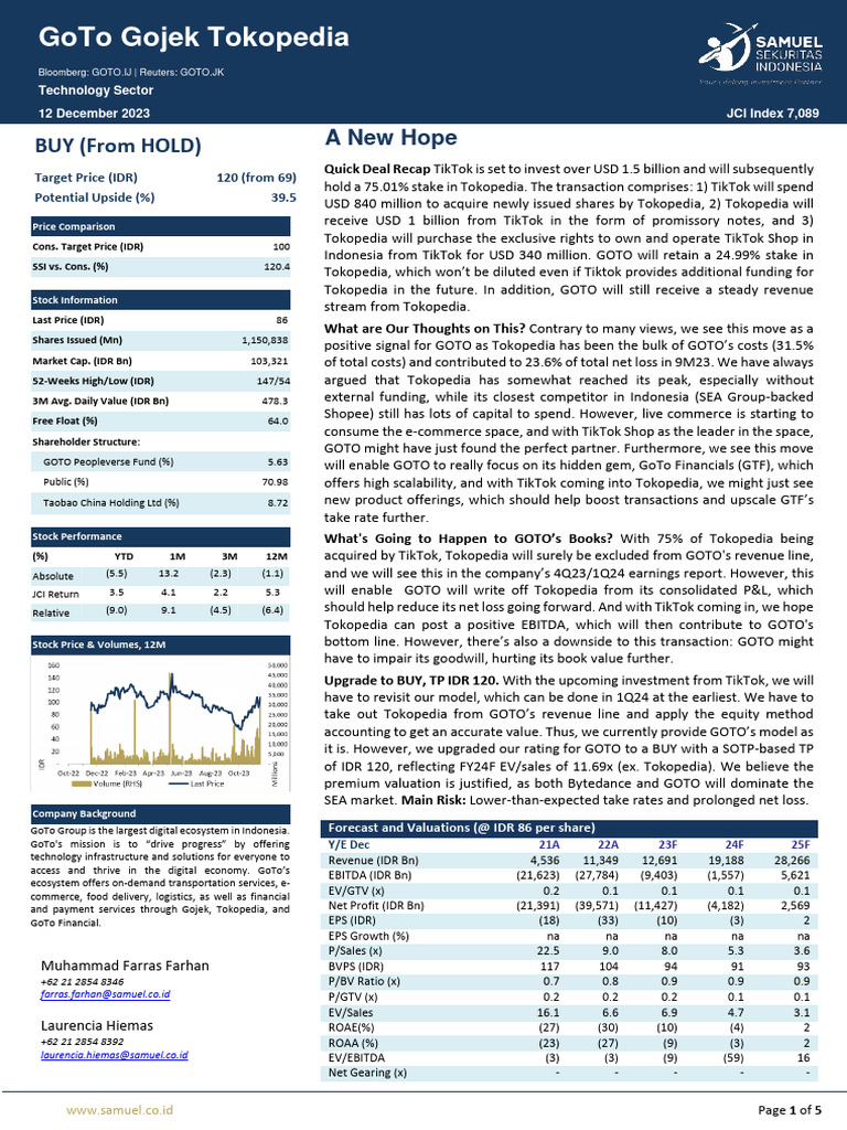 Samuel Company Update GOTO 12 Dec 2023 Upgrade To Buy TP Rp120 | PDF ...