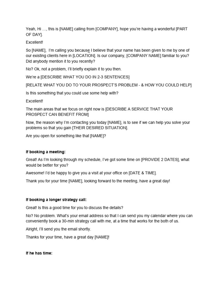 Cold call script | PDF