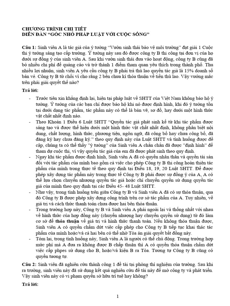 Tra Loi Cau Hoi Lien Quan SHTT | PDF