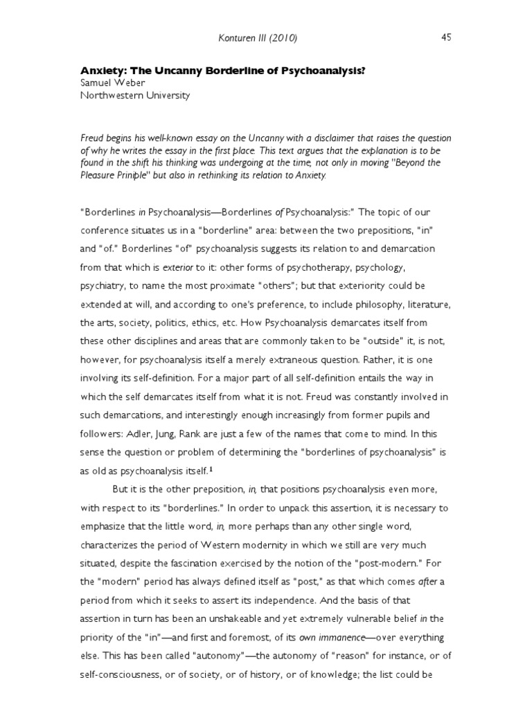 Anxiety: The Uncanny Borderline of Psychoanalysis? | PDF ...