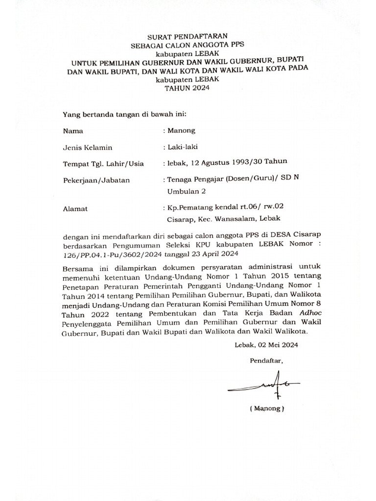 Surat Pendaftaran | PDF