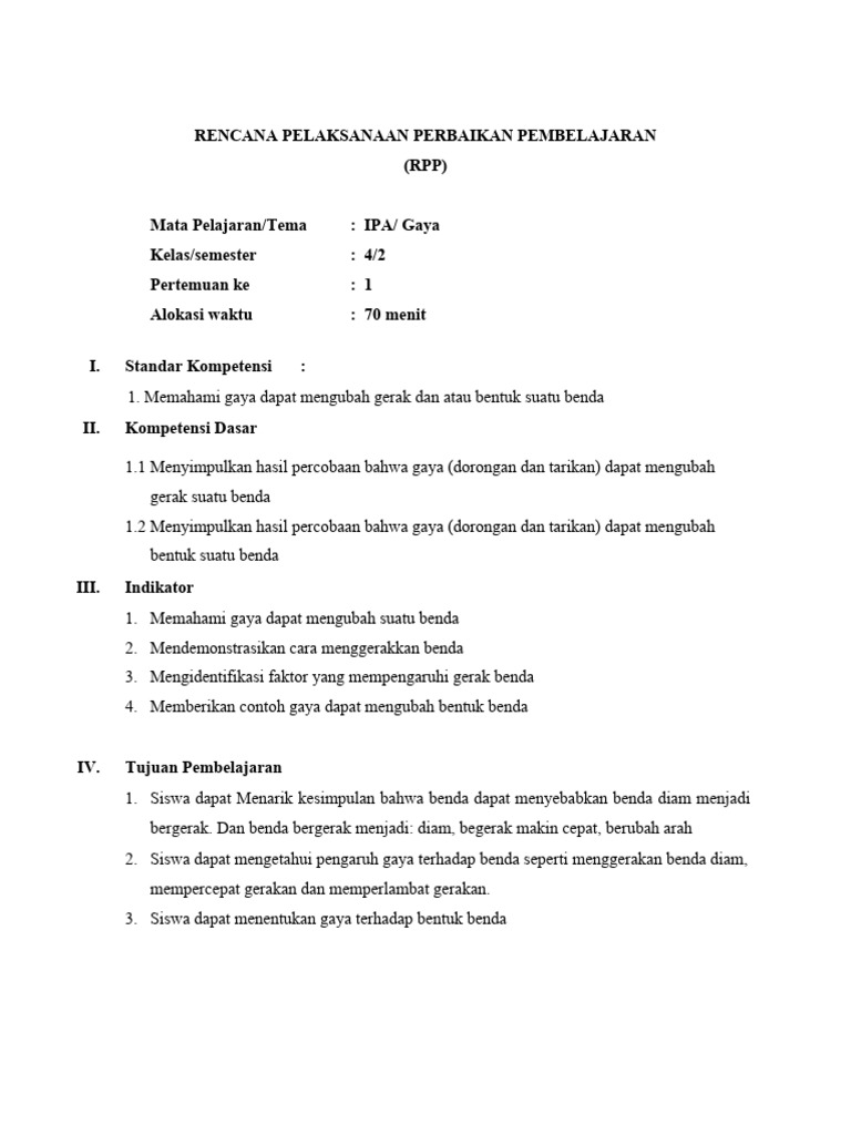 Contoh - RPP - Ipa - Kelas - 4 - Semester - 2 - Eriska 1 Ok | PDF