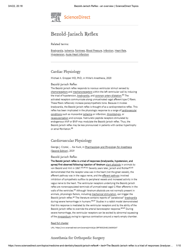 Bezold-Jarisch Reflex - An Overview - ScienceDirect Topics | PDF ...