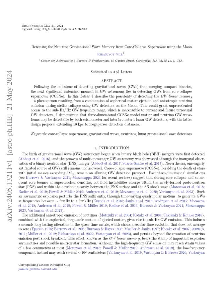 Detecting The Neutrino Gravitational Wave Memory From Core-Collapse ...