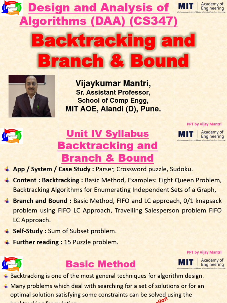 DAA Unit IV - Backtracking and Branch Bound PPT by Vijay Mantri | PDF | Mathematical Relations ...