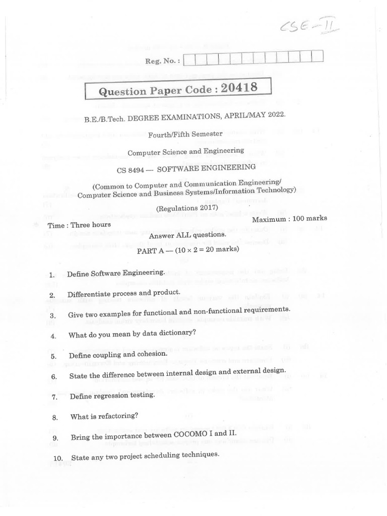 CSE AM 2022 CS 8494 Software Engineering 460605396 CS 8494 | PDF