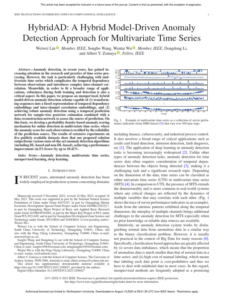Hybrid Model for Multivariate Anomaly Detection | PDF | Time Series | Deep Learning