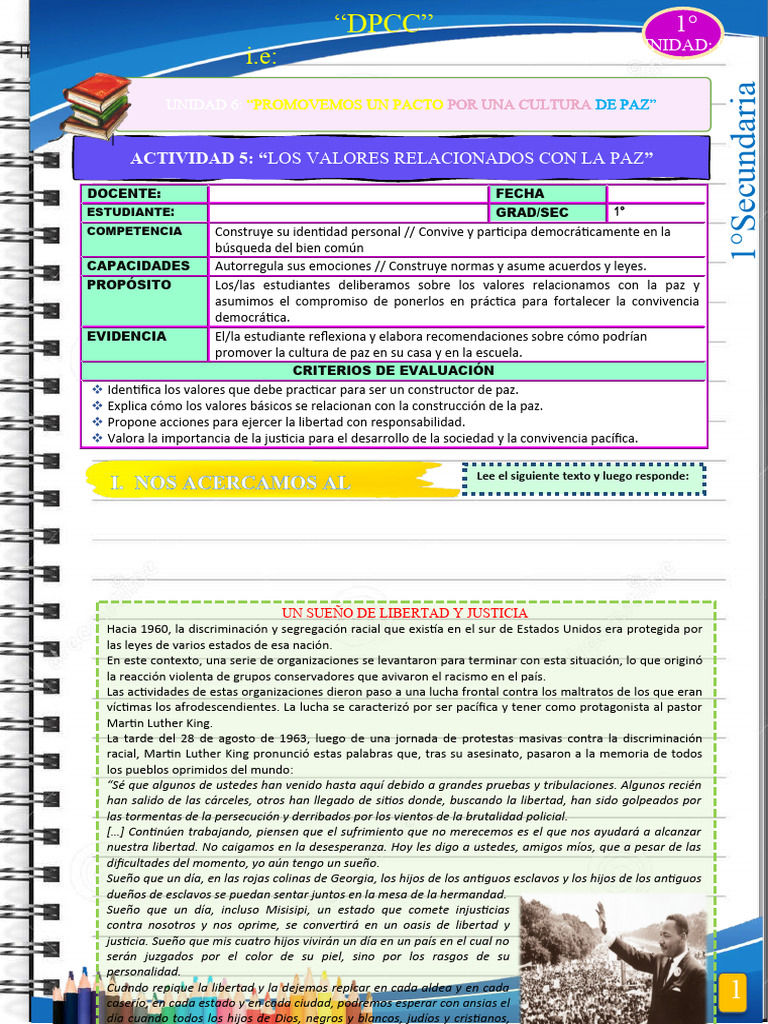 1° DPCC - Actv.05-Und.6 2023 | PDF | Igualdad social | Derechos humanos