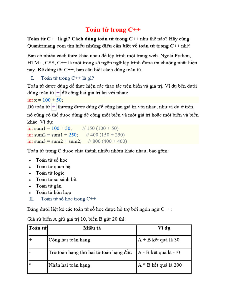 Toán T Trong C++ | PDF