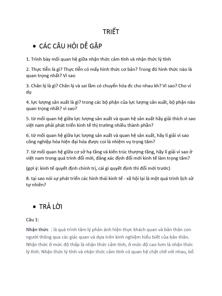 Đề cương triết học Mác- Lênnin. Neu. thầy thuân | PDF