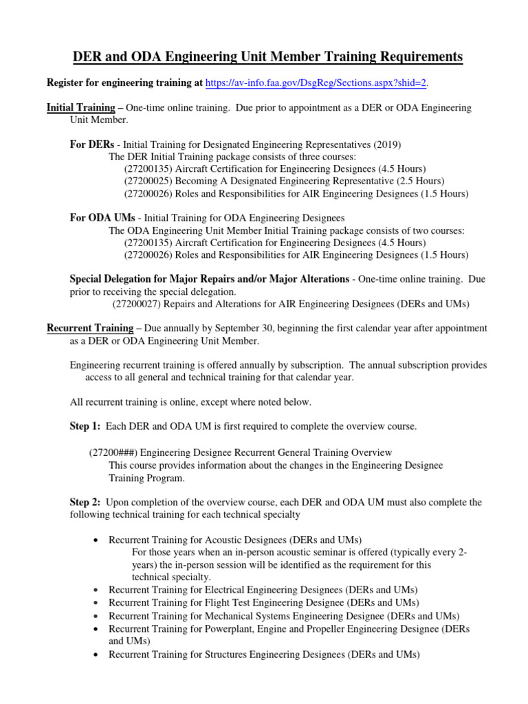 DER ODA UM Training Requirements | PDF | Aviation | Aircraft