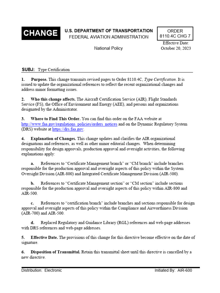 Order_8110.4C_CHG_7 | PDF | Federal Aviation Administration | Aviation