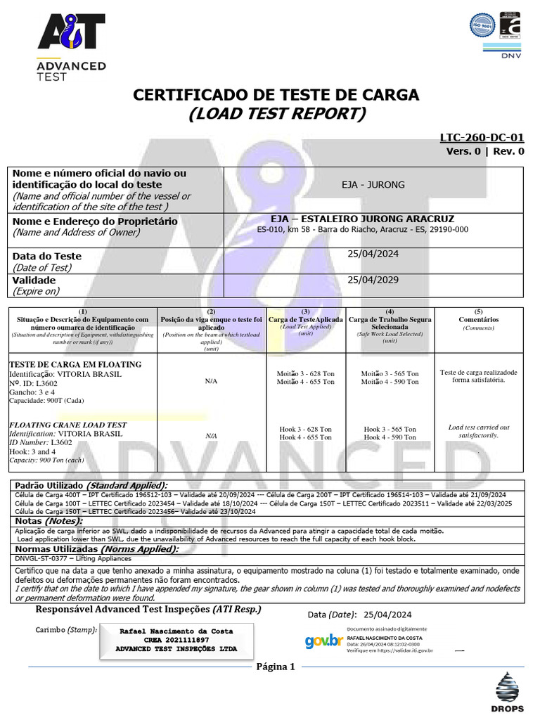 LTC-260-DC-01 - Certificado de Teste de Carga - Floating Crane ...