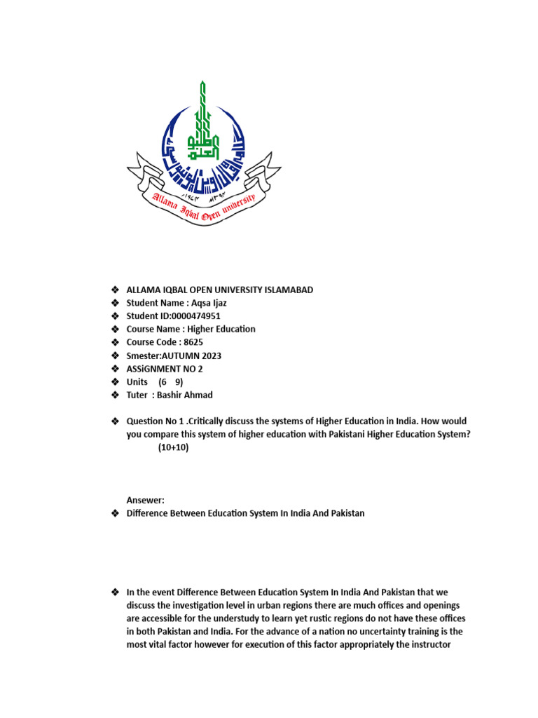 Course Code 8625 Assignment NO 2 ... | PDF | Educational Assessment | Learning