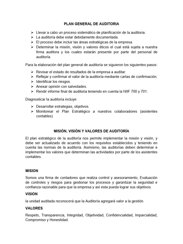Plan General de Auditoria | PDF | Auditoría | Planificación estratégica