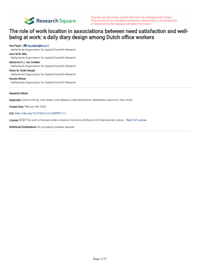 The Role of Work Location in Associations Between | PDF | Psychology
