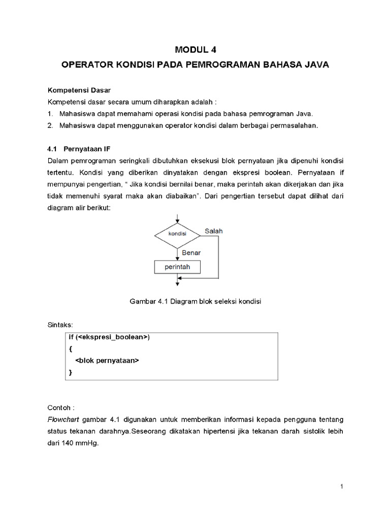 Modul 4 Operator Kondisi Pada Pemrograman Bahasa Java - PDF Download Gratis | PDF