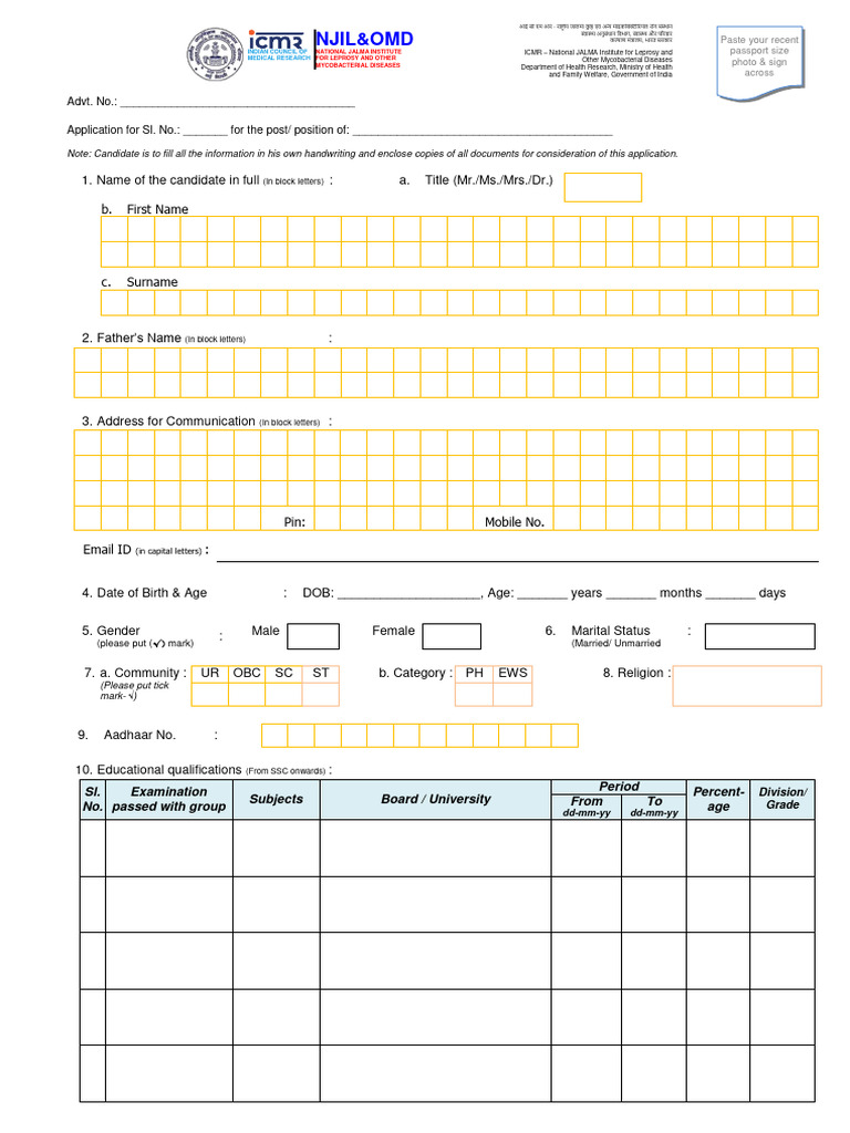 Icmr PR Scientist Mathura Application Form | PDF
