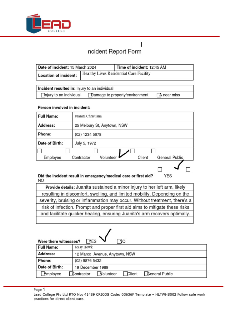 Incident Report: Minor Arm Injury | PDF | Health Sciences | Clinical ...