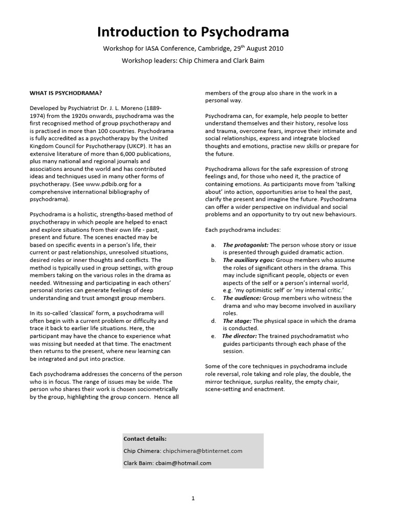 Psychodrama Workshop Overview | PDF | Psychotherapy | Psychological ...